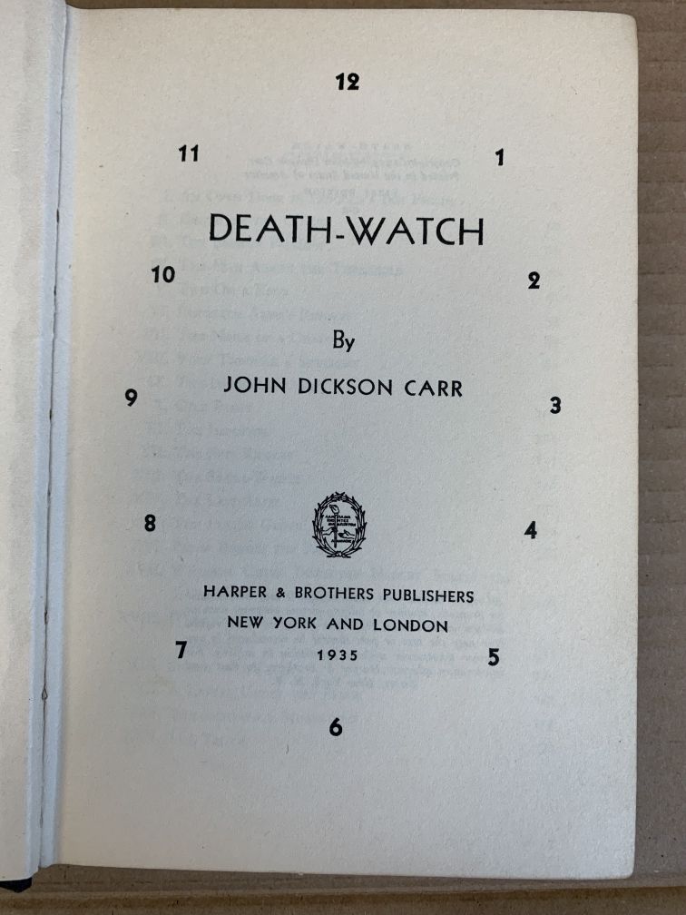 DEATH-WATCH by Carr, John Dickson, 1906-1977: Hardcover (1935) First ...