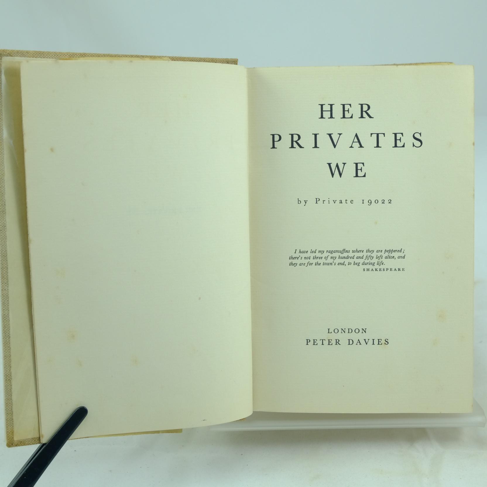 Her Privates We by Frederick Manning, "Private 19022": Very Good ...