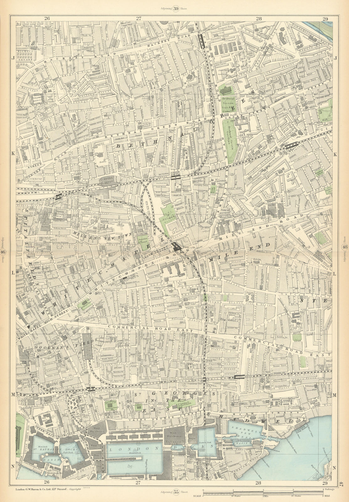 Sheet 47 from Bacon's 1900 London street atlas covering part of East ...