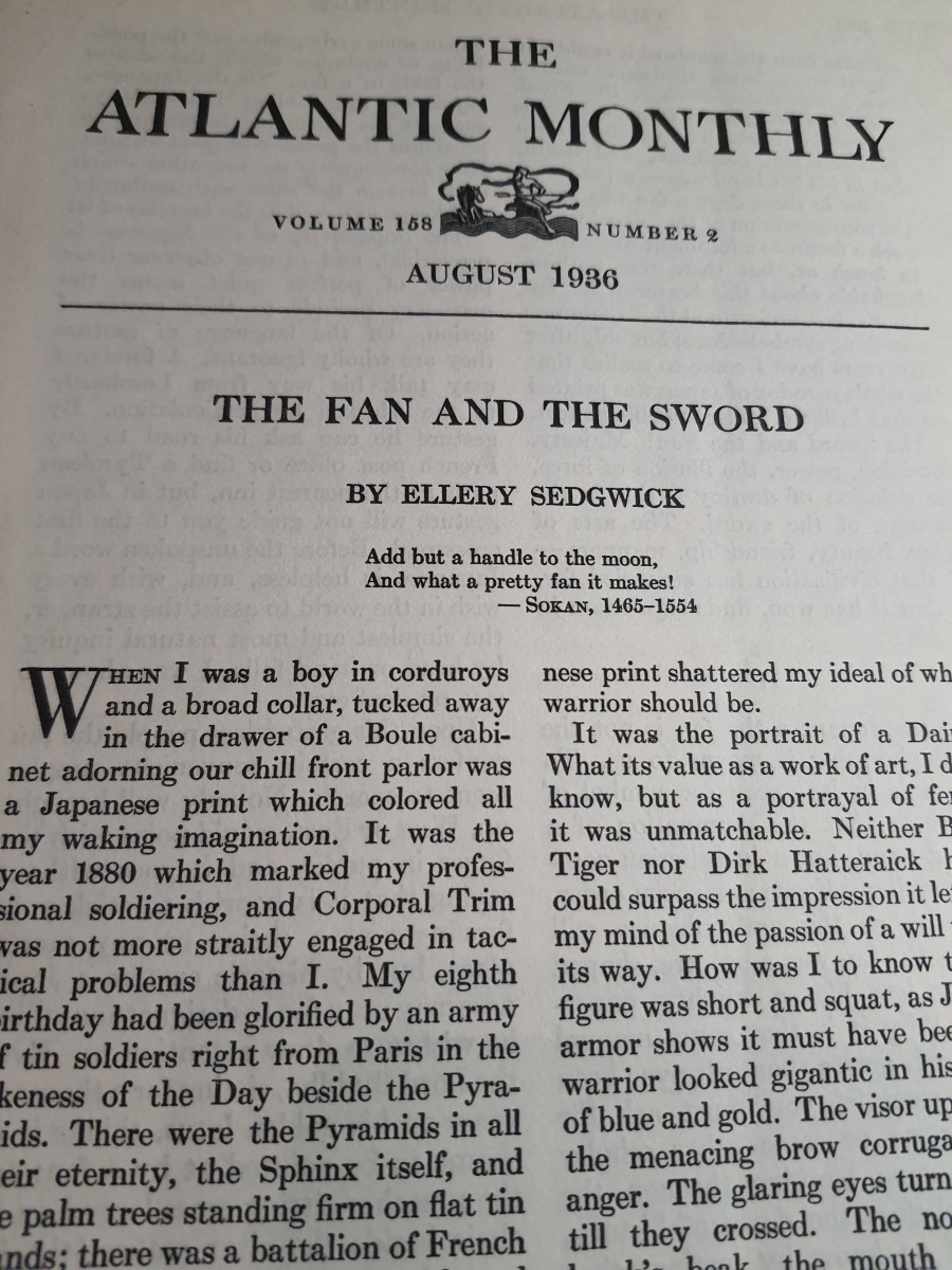 Aticle: the Fan and the Sword by Ellery Sedgwick: (1936) Magazine ...