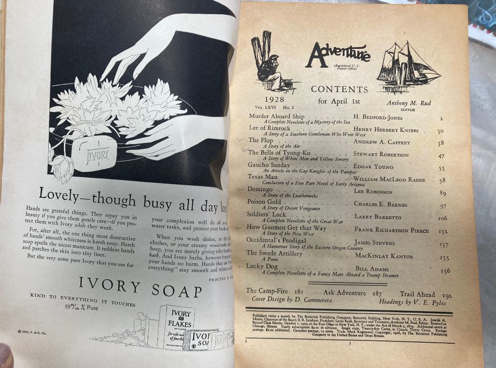 Adventure April 1, 1928 Vol. LXVI No. 2 by Bill Adams, MacKinlay Kantor ...