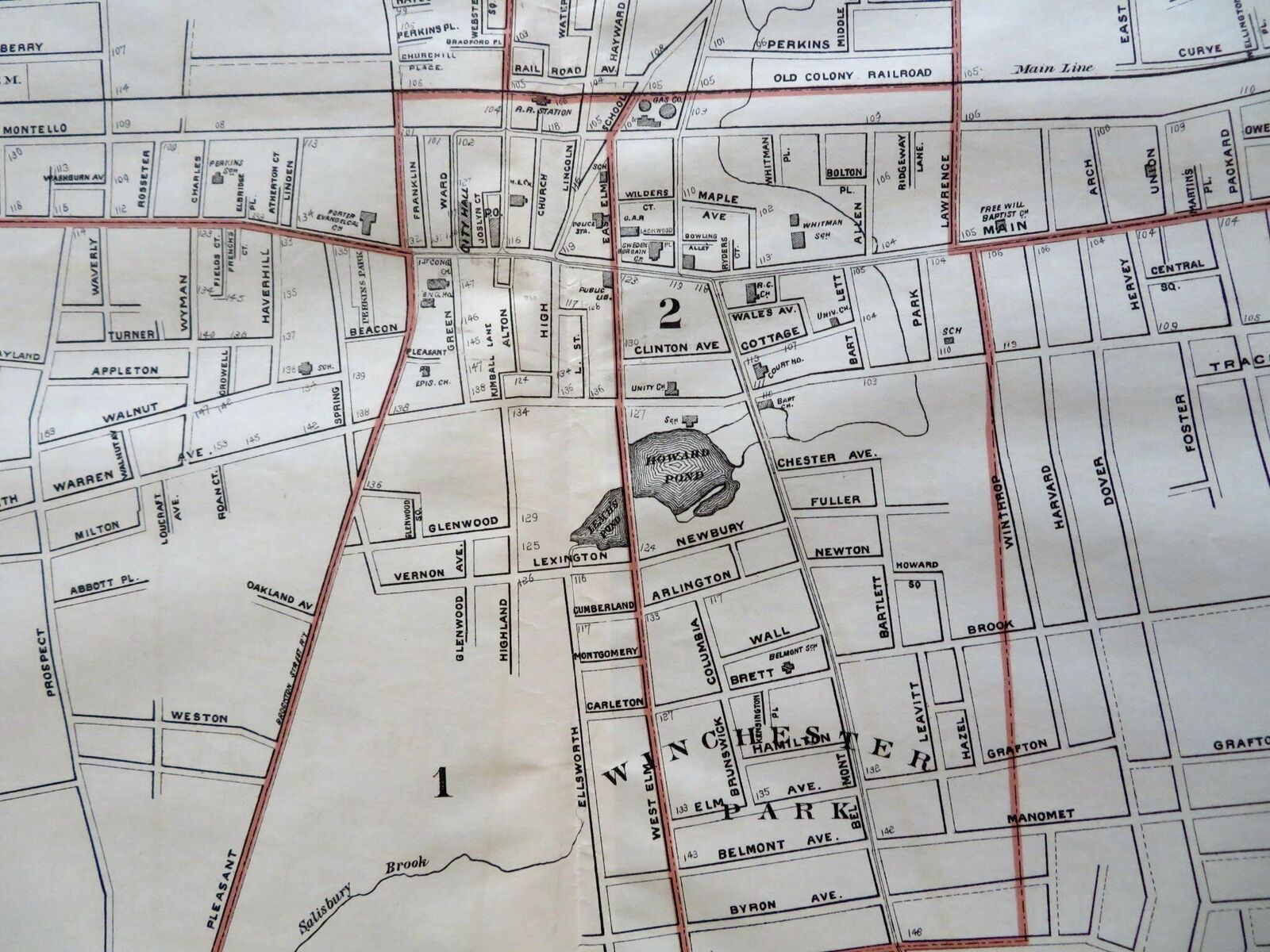 Brockton Massachusetts Detailed City Plan Railroad Cemetery 1891 Walker Map 1891 Map