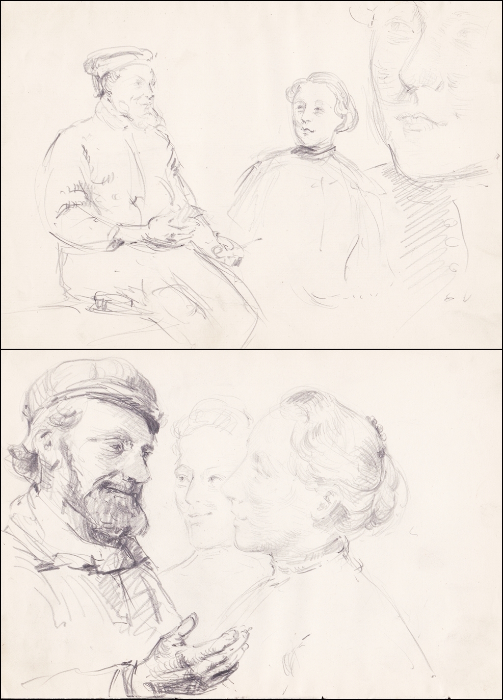 (Fischer mit Frau / Fisherman with woman) - Zeichnung dessin drawing ...