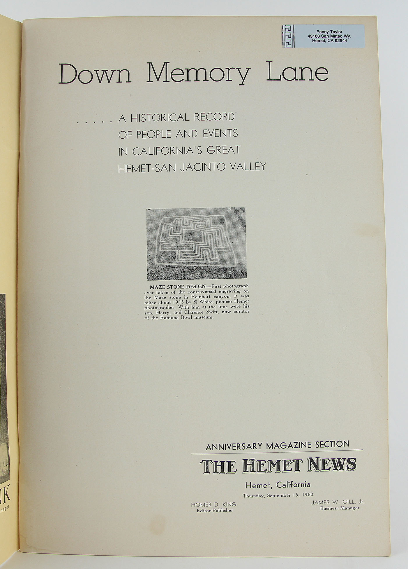 Down Memory Lane: A Historical Record of People and Events in ...