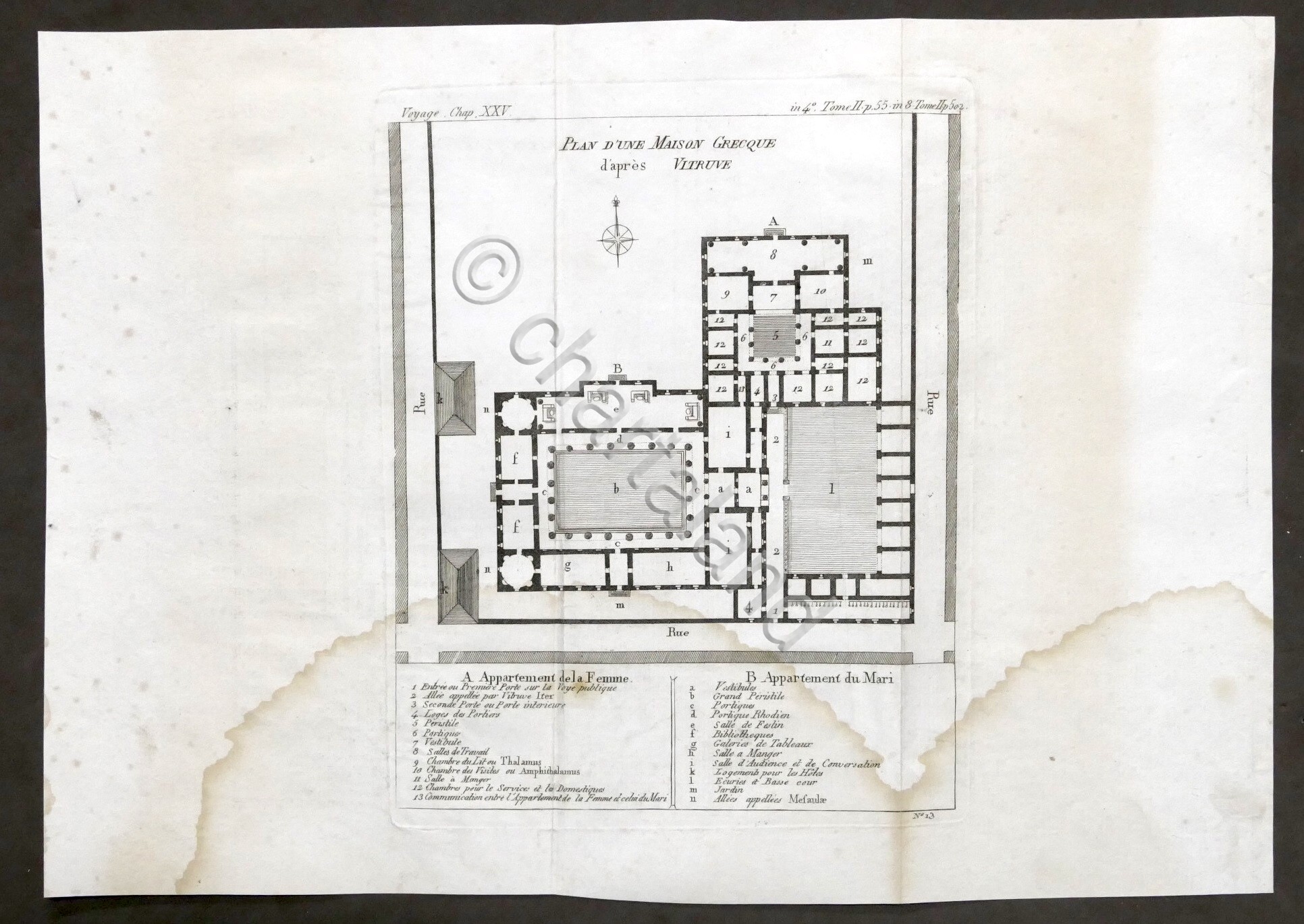Carta Grecia - Plan d'une maison greque d'apres Vitruve - Tavola n. 13 ...