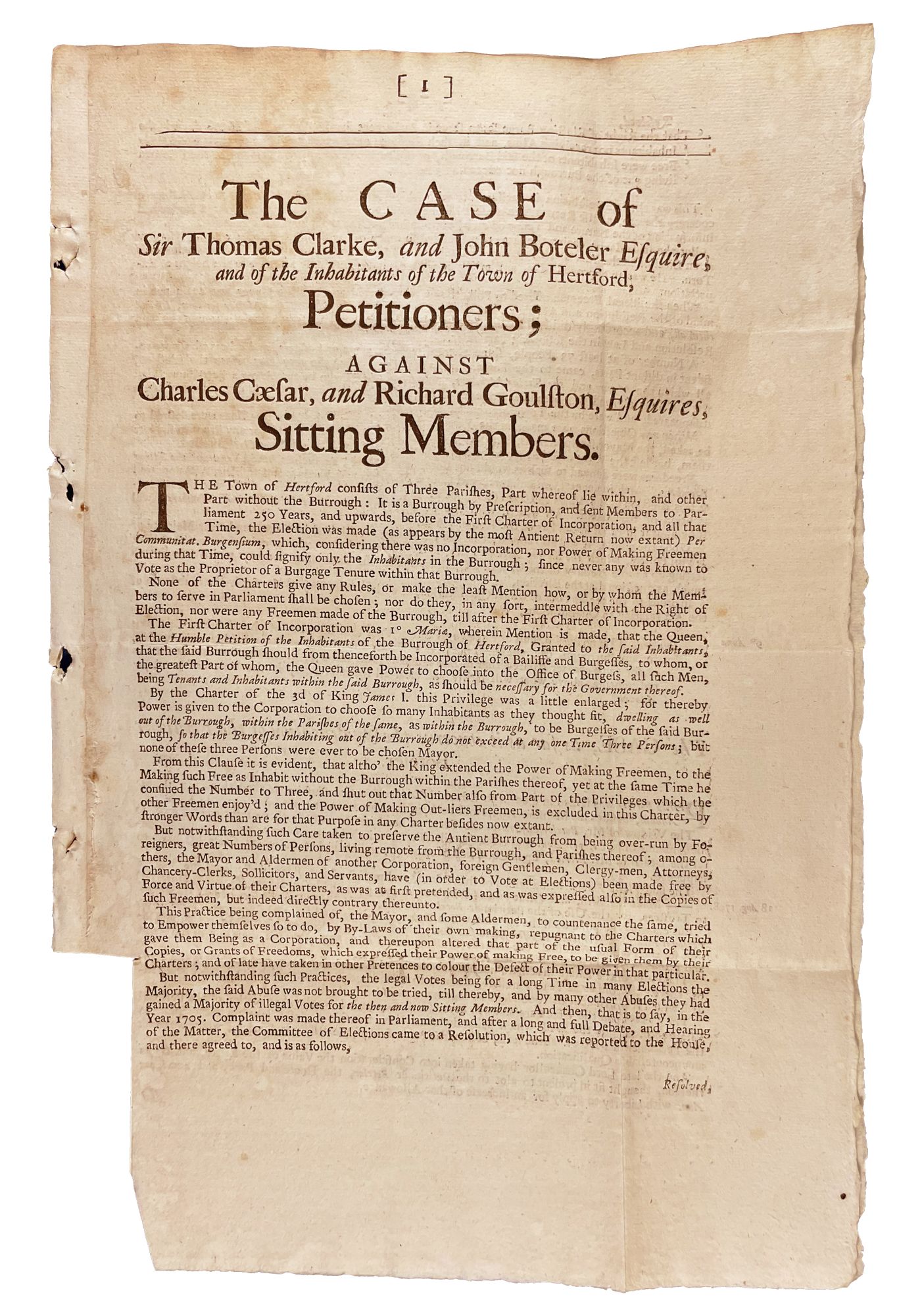 The Case of Sir Thomas Clarke, and John Boteler Esquire, and of the ...