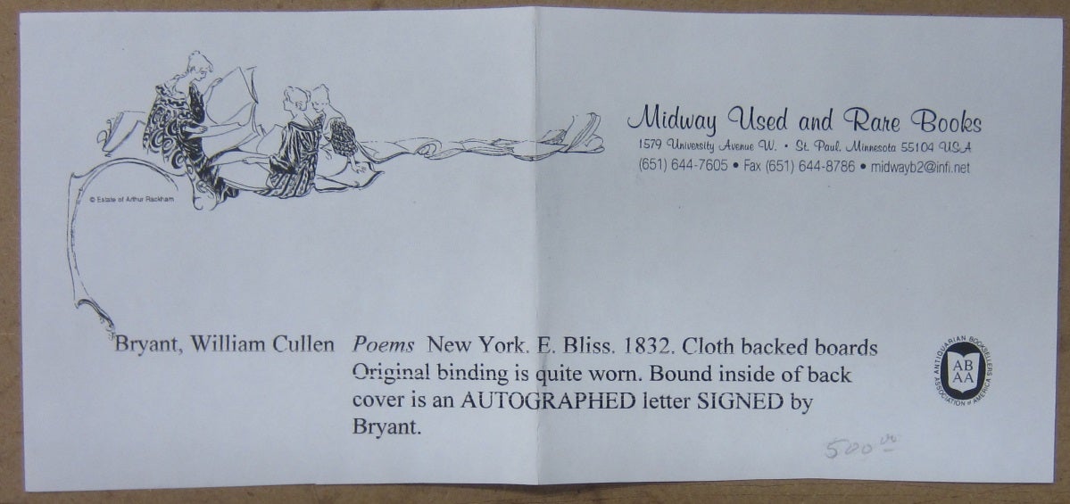Poems with ALS by Bryant, William Cullen: Good Hardcover (1832) Signed ...