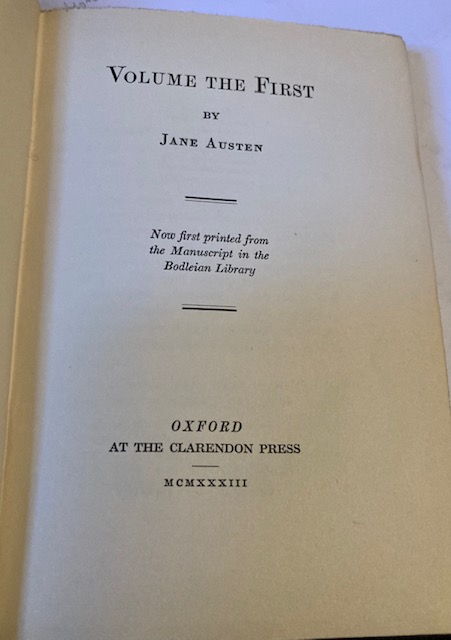 VOLUME THE FIRST by Jane Austen: Fine Hardcover (1933) 1st Edition ...