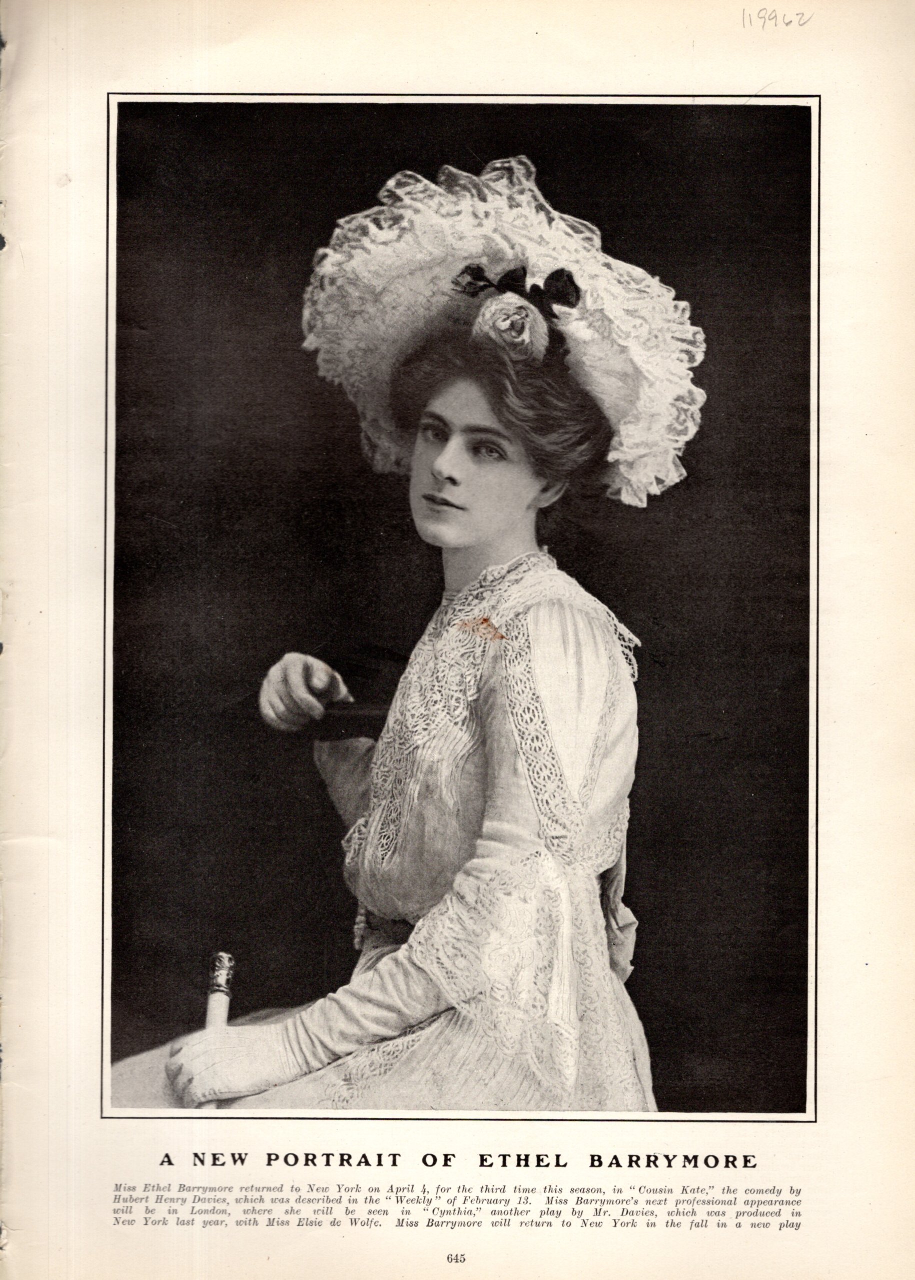 PRINT: "A new Portrrait of Ethel Barrymore".photo from Harper's Weekly ...