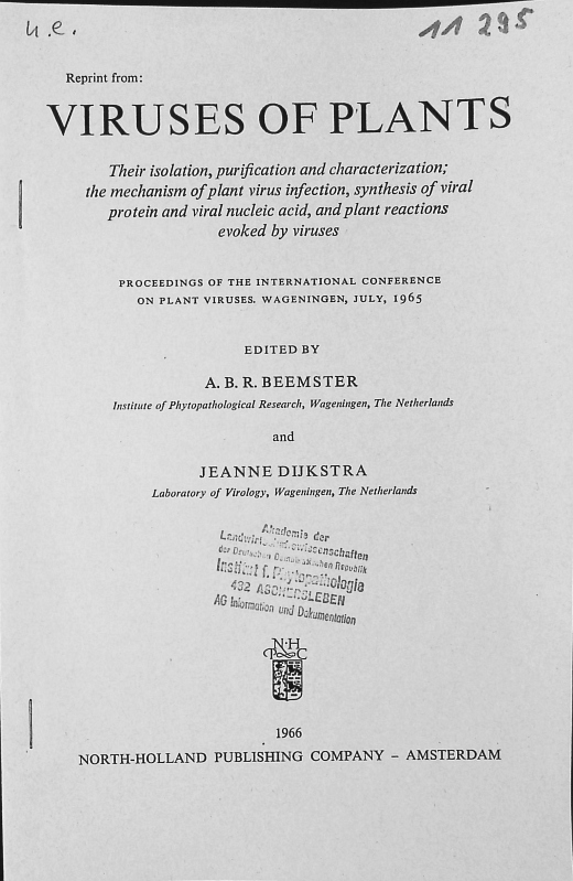 Viruses of plants. Their isolation, purification and characterization ...