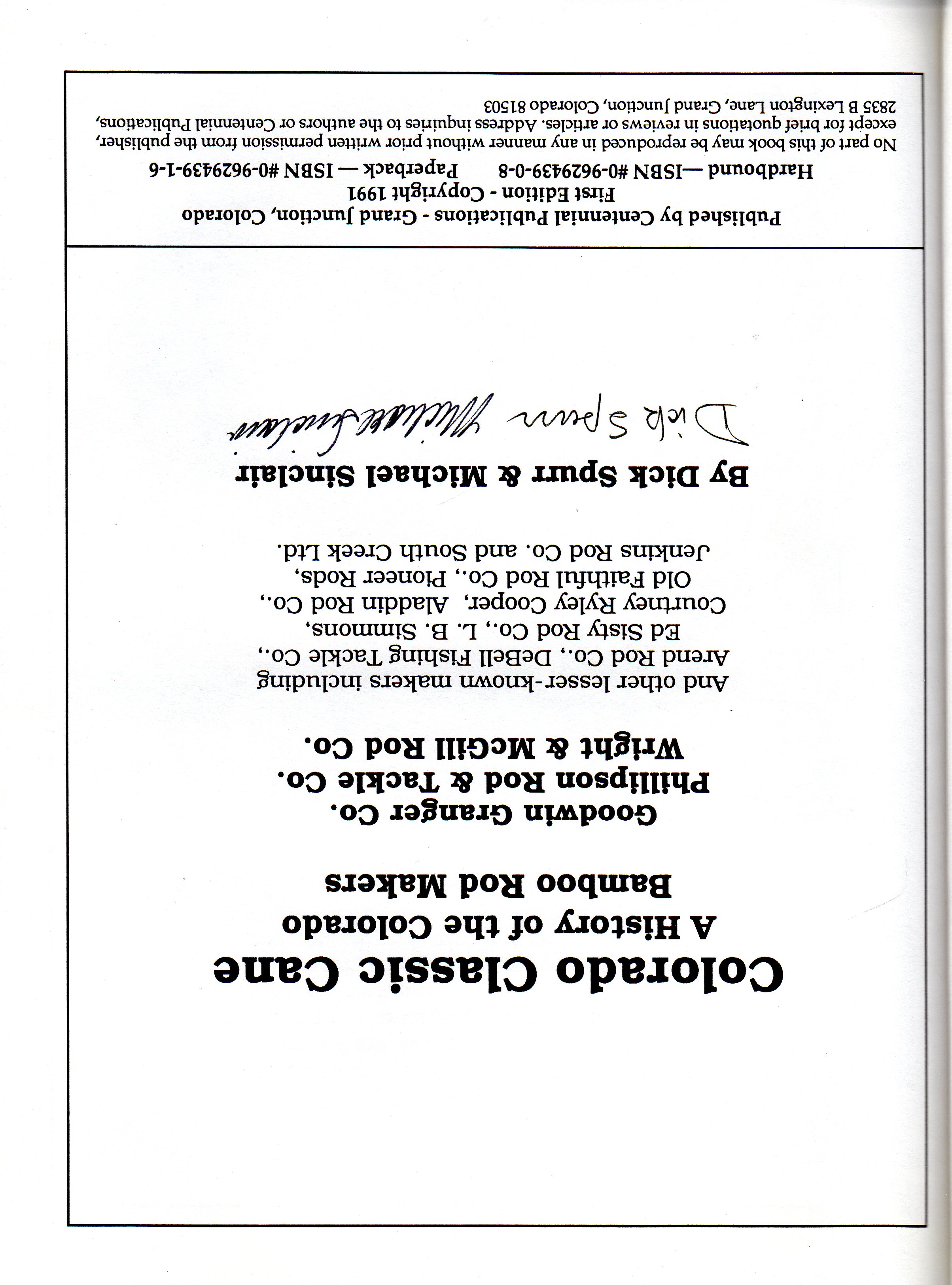 Colorado Classic Cane: a History of the Colorado Bamboo Rod Makers by ...