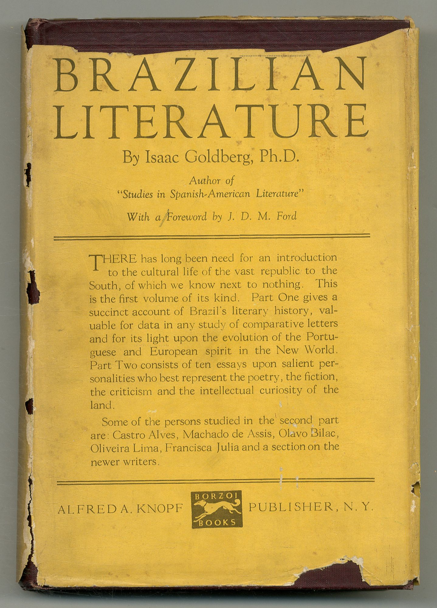 Brazilian Literature by GOLDBERG, Isaac: Fine Hardcover (1922 ...