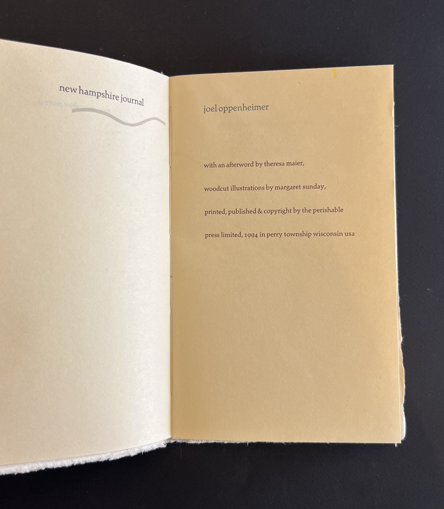 NEW HAMPSHIRE JOURNAL by Oppenheimer, Joel | woodcut decorations by ...