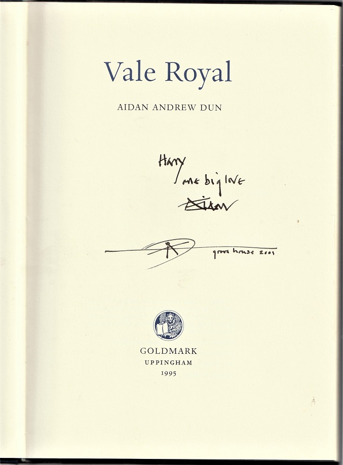 Vale Royal by Aidan Andrew Dun (association copy): As New Hardcover ...