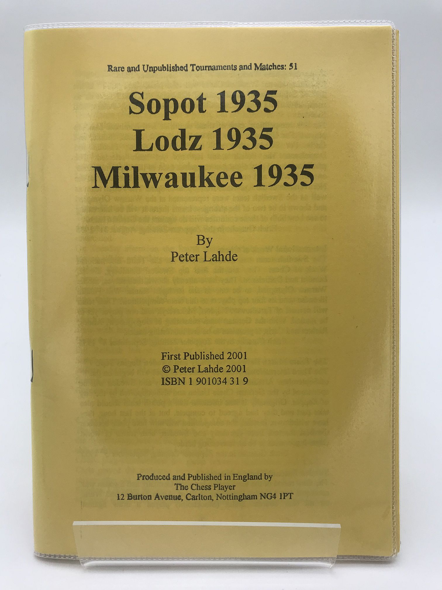 Sopot 1935, Lodz 1935, Milwaukee 1935 by Peter Lahde: Very Good ...