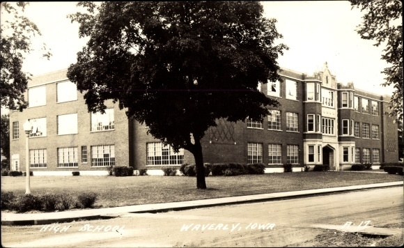 Ansichtskarte / Postkarte Waverly Iowa USA, High School: Manuskript ...