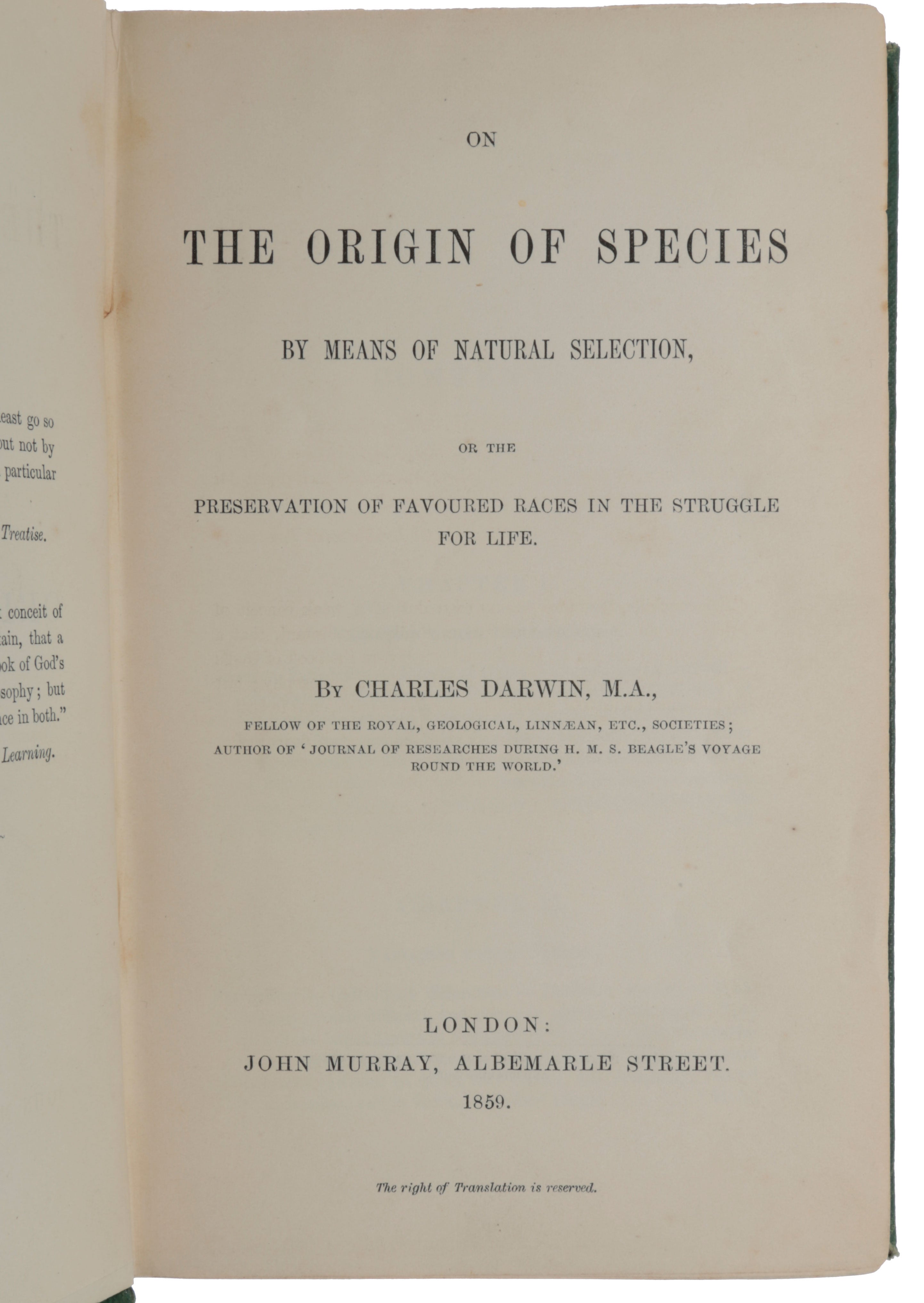On The Origin Of Species By Means Of Natural Selection Or The Preservation Of Favoured Races In