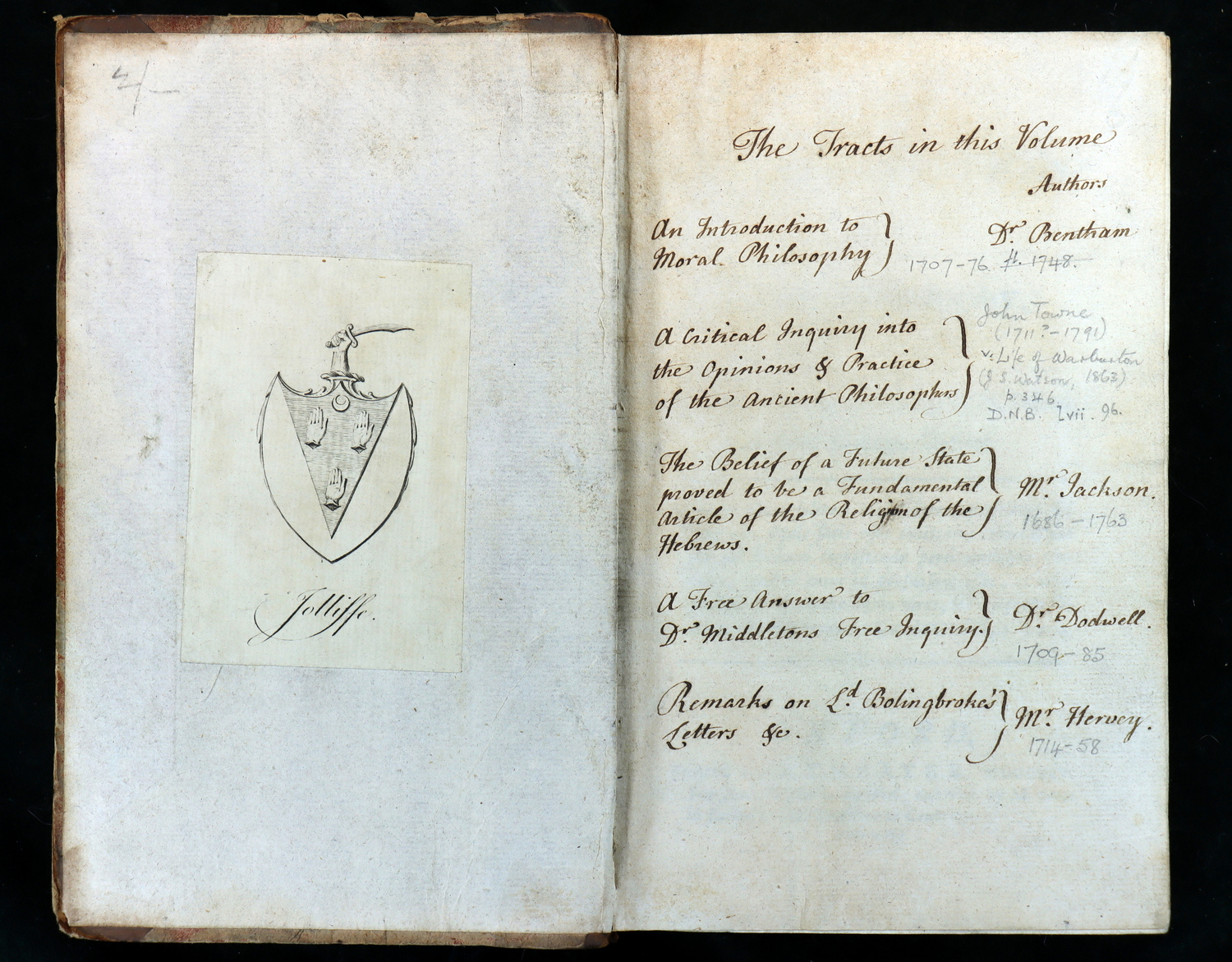 An Introduction to Moral Philosophy. bound with; A Critical Inquiry ...