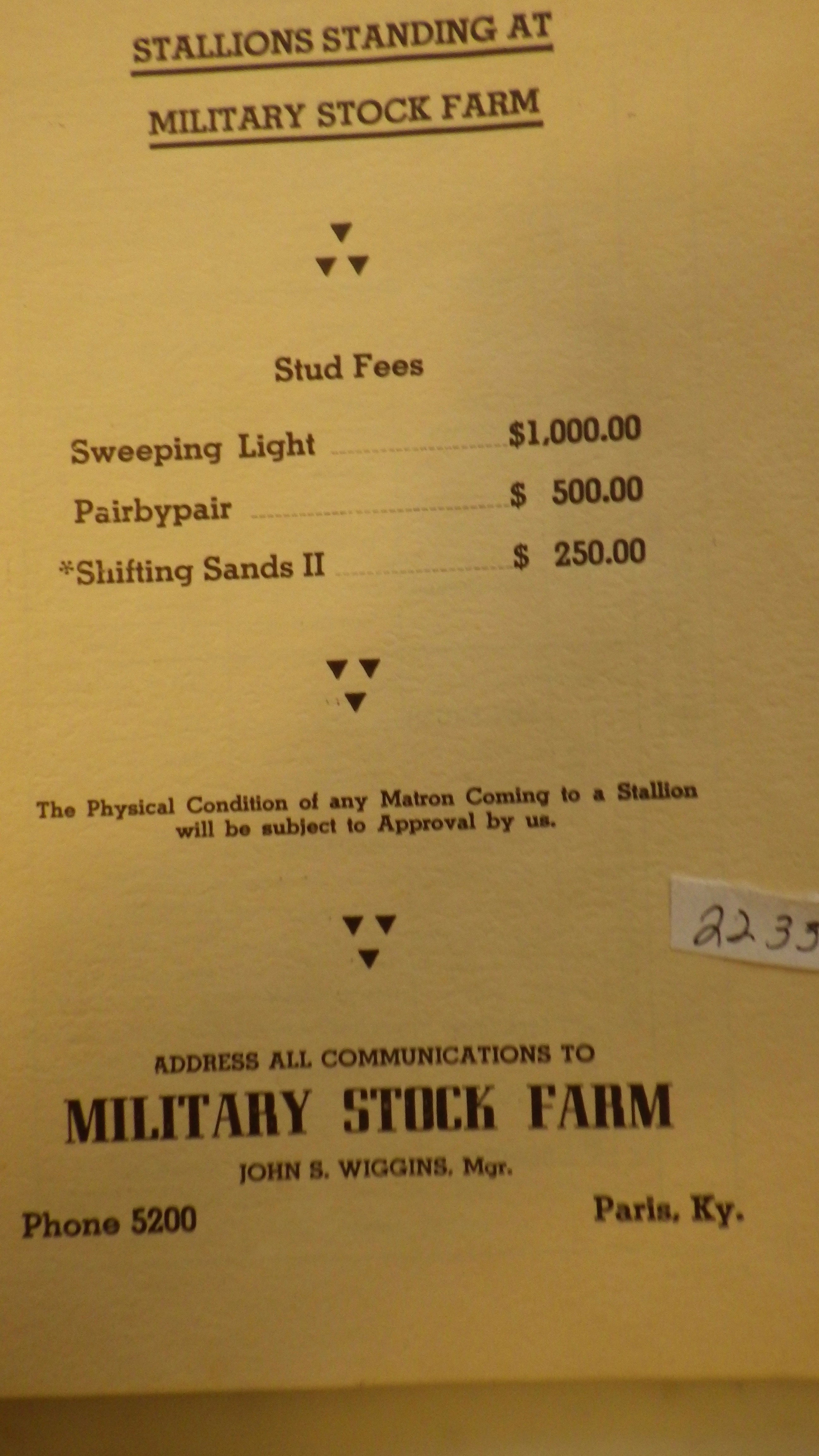 Stallions Standing at MilItary Stock Farm Paris, Kentucky Sweeping ...