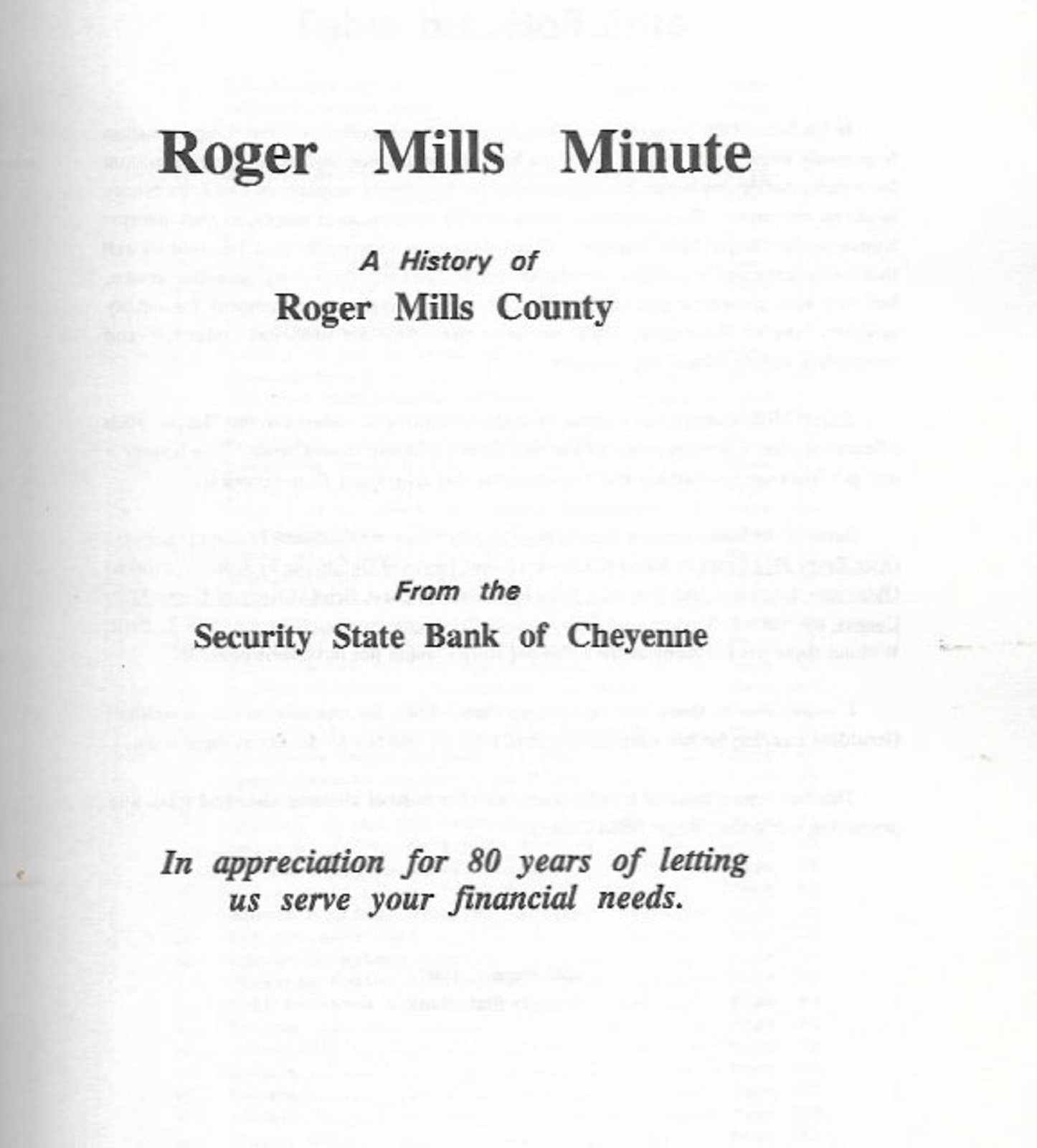 Rogers Mills Minute A History of Roger Mills Couny (Oklahoma) by ...