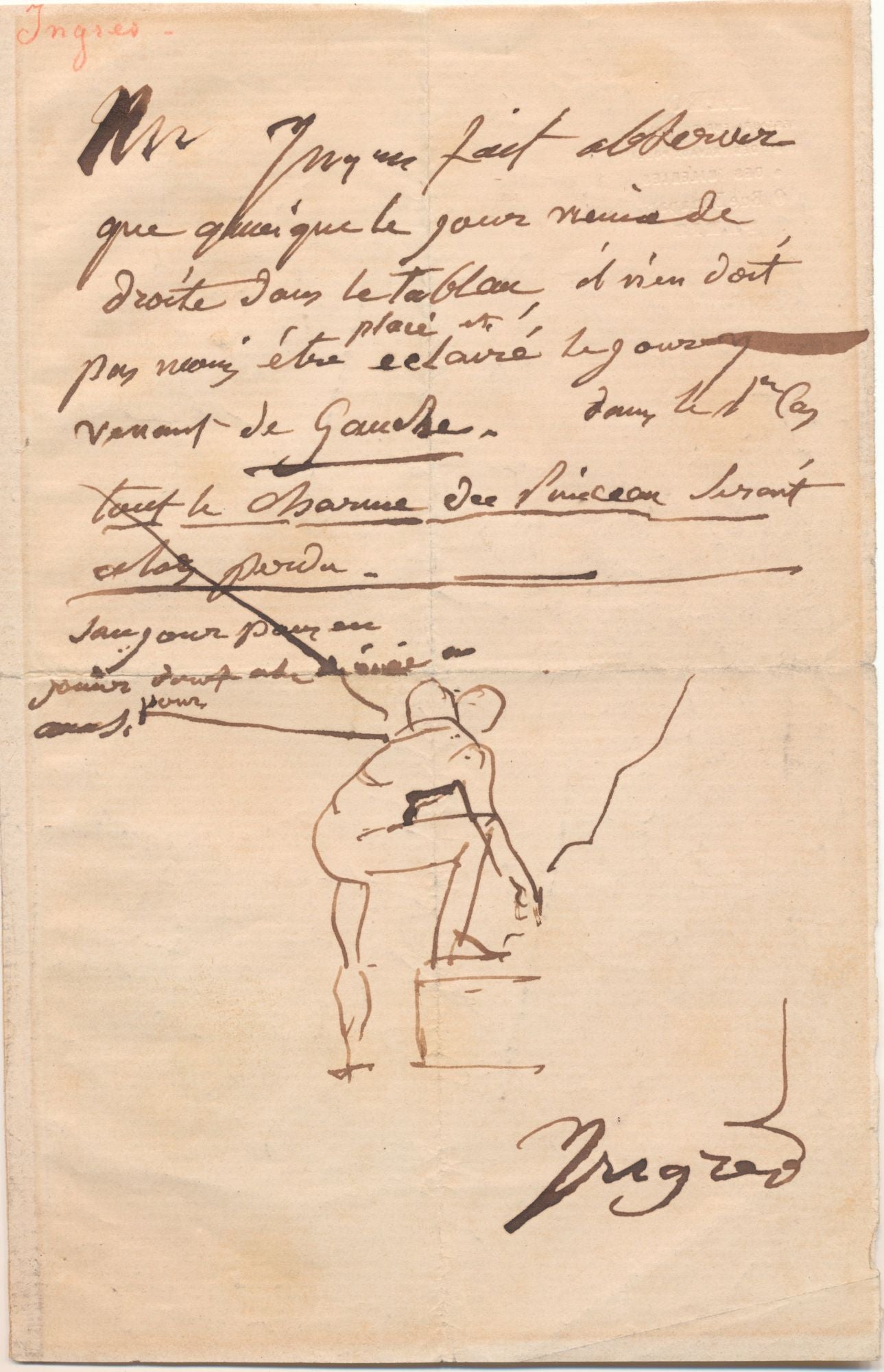 INGRES Sketch of a figure in a Letter about drawing the human form in ...
