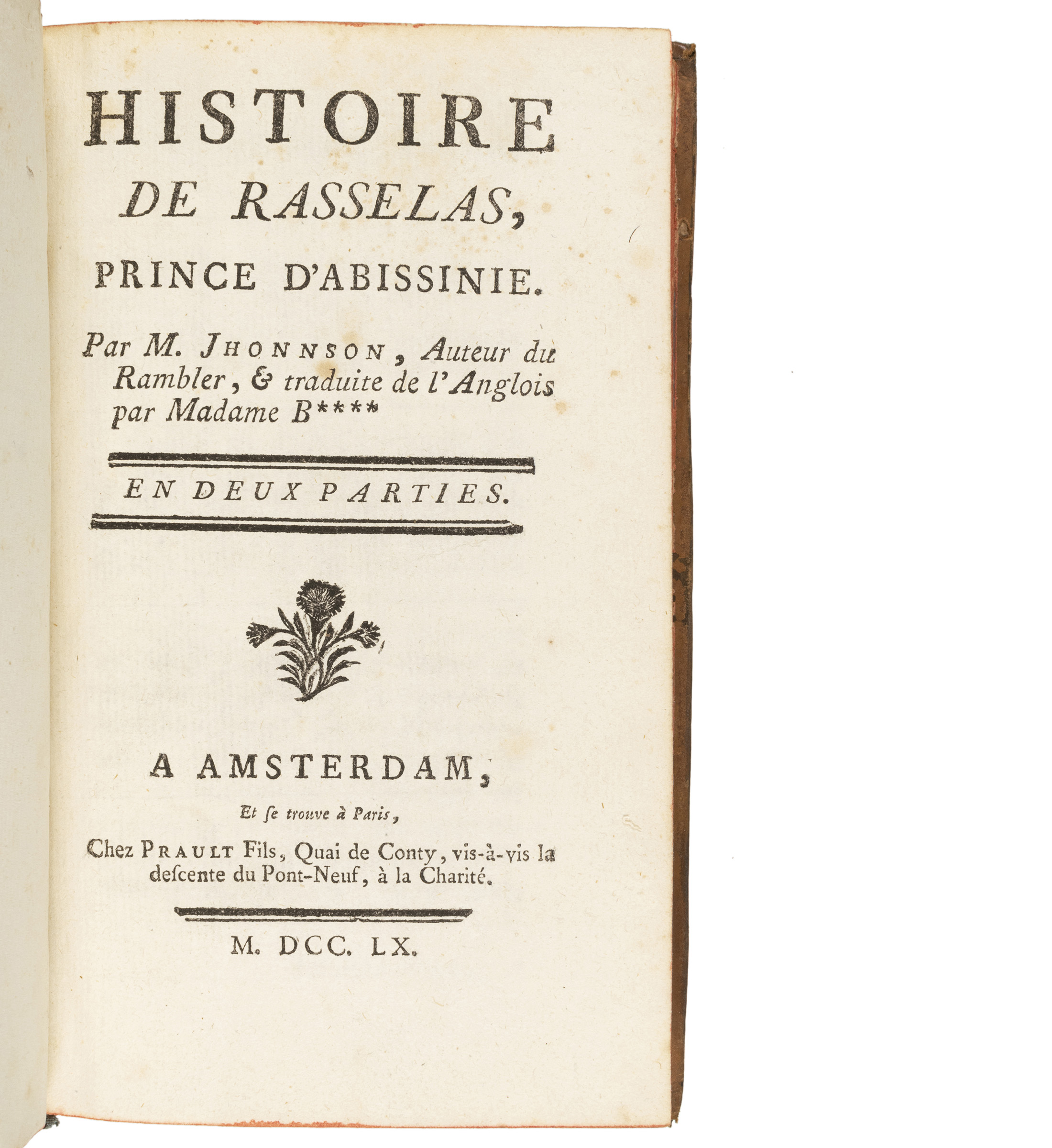 Histoire de Rasselas, Prince D'Abissinie. En deux parties. by JOHNSON ...