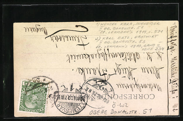 Ansichtskarte Wien, Schneider Wenzel Kara, Obere Donaustrasse 51: (1908 ...