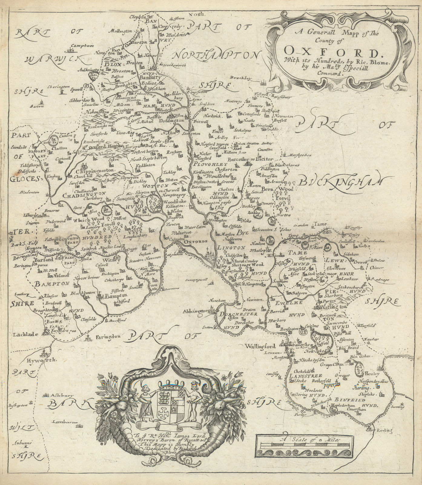A Generall Mapp of the County of Oxford, With its Hundreds by Blome ...
