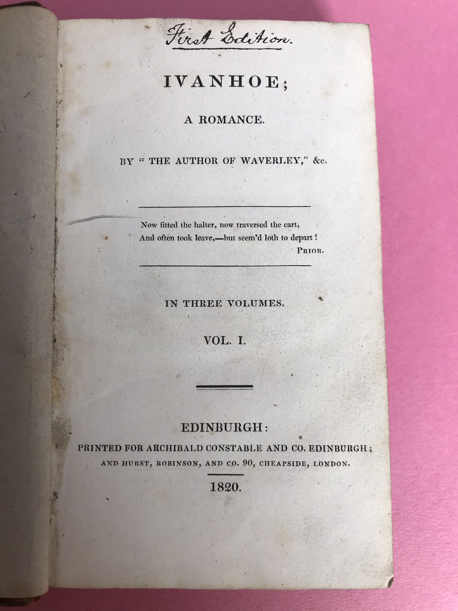 IVANHOE; A ROMANCE. [Complete in 3 volumes] by Scott, Sir Walter: Very Good Hardback (1820 ...
