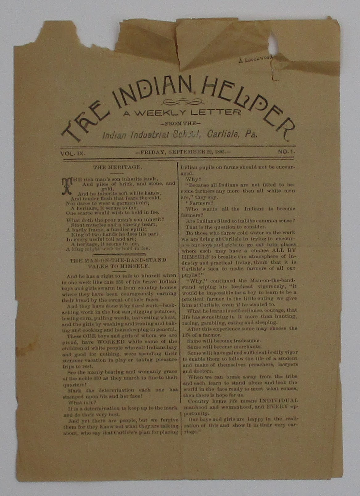 The Indian Helper: A Weekly Letter from the Indian Industrial School ...