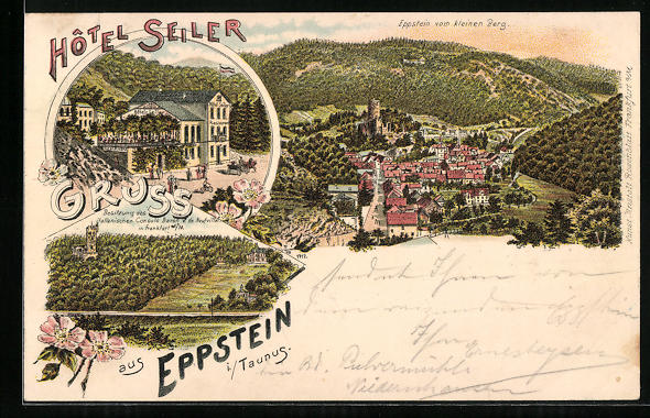 Vorläufer-Lithographie Eppstein /Ts., 1895, Ortsansicht vom kleinen ...