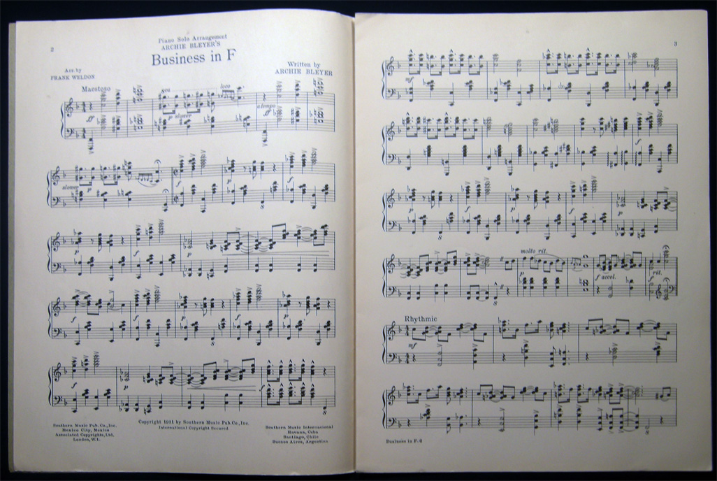 Business in F Archie Bleyer A Modern Piano Arrangement By Frank Weldon ...