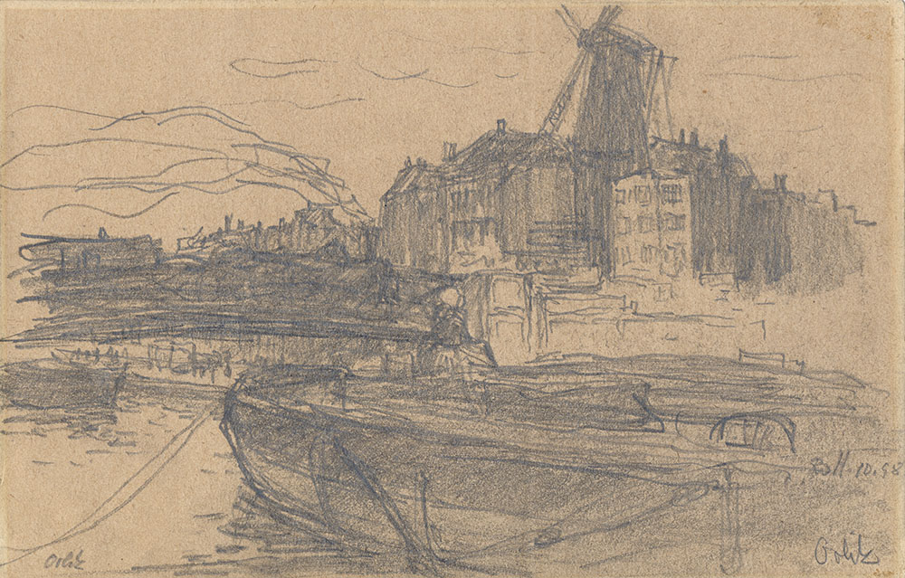 Schiff auf dem Rhein bei Rotterdam, Stadtansicht. [Signierte Original ...