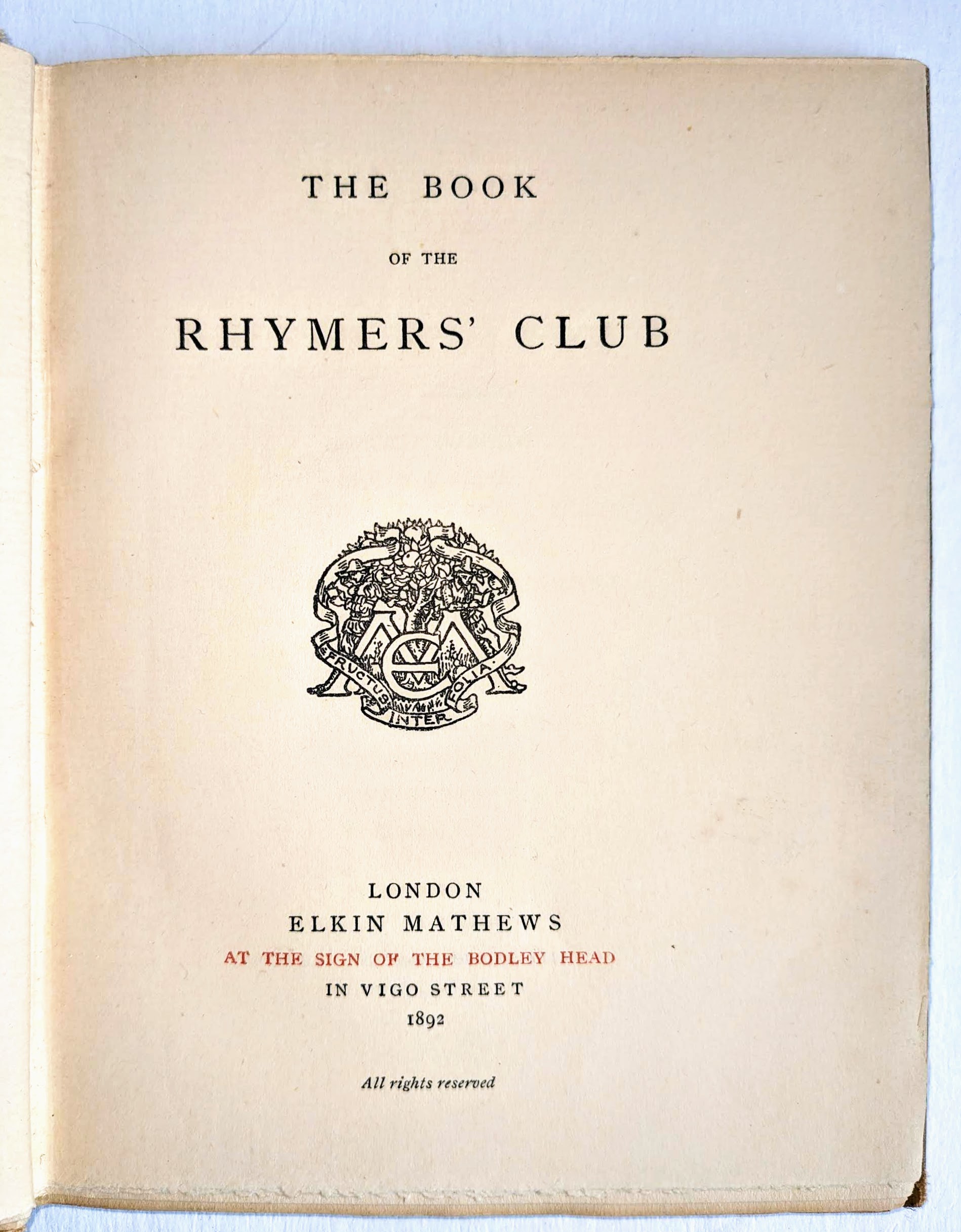 Yeats THE BOOK OF THE RHYMERS CLUB & THE SECOND BOOK OF THE RHYMERS ...