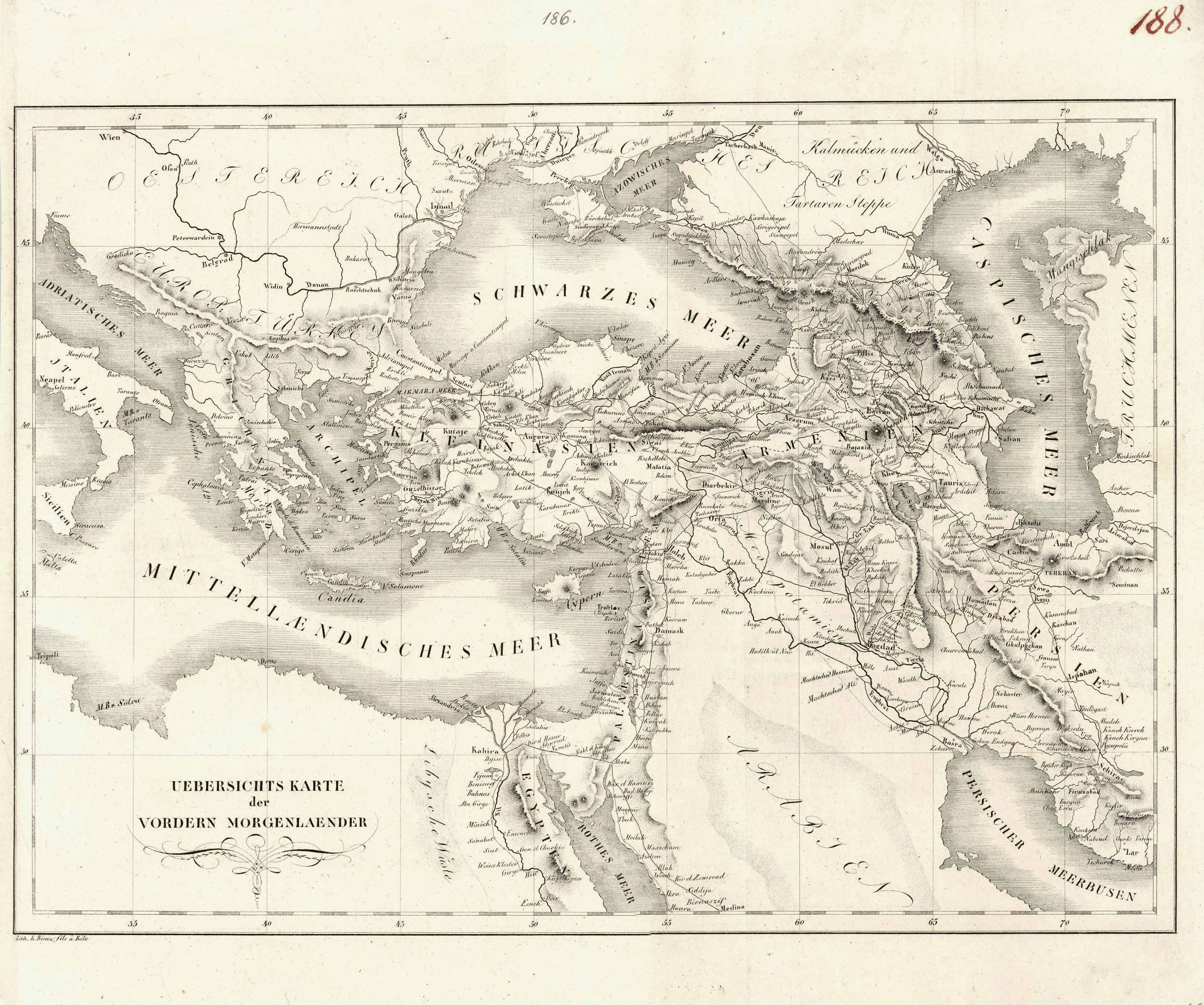 'Uebersichts Karte der Vordern Morgenlaender - Litho. b. Bienz fils à ...