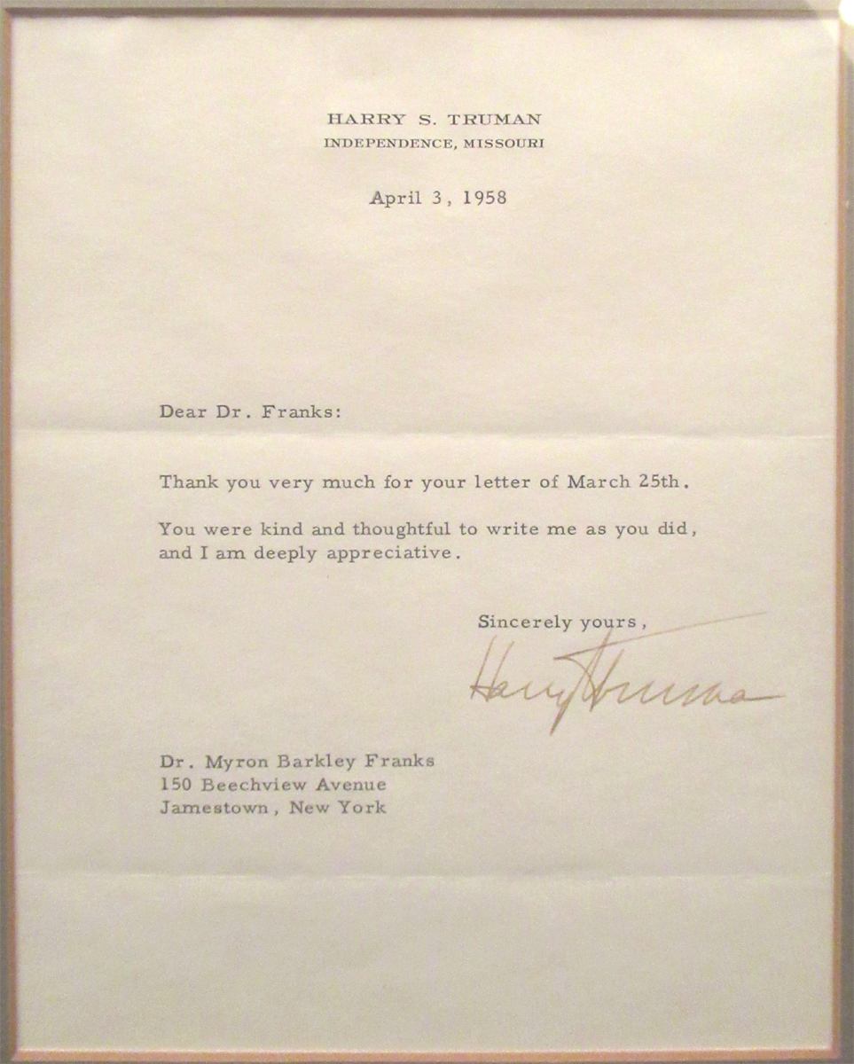 1958 Former President Harry Truman Typed Letter Signed by Truman, Harry ...