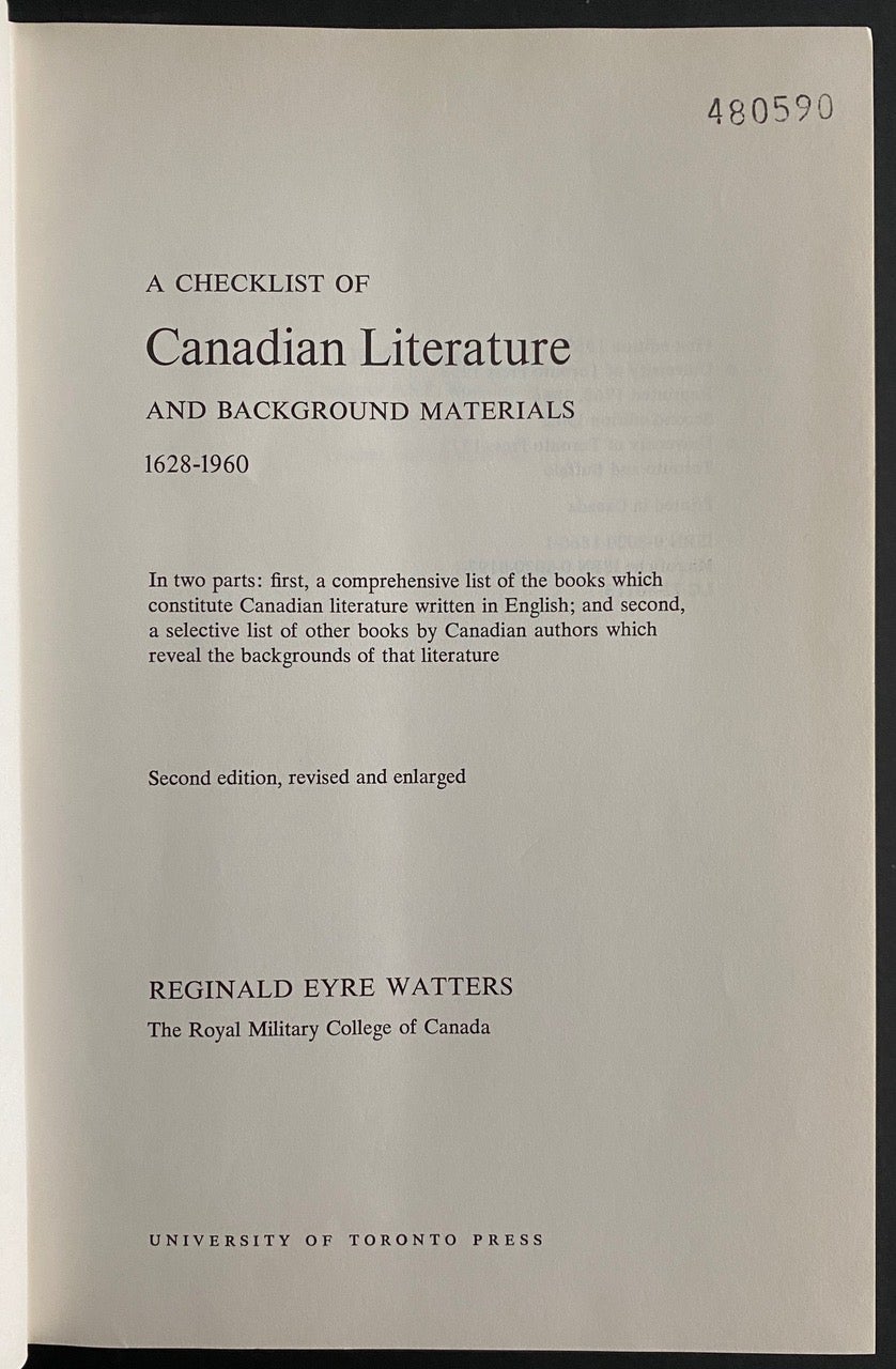 A Check List of Canadian Literature and Background Materials 1628-1960 ...