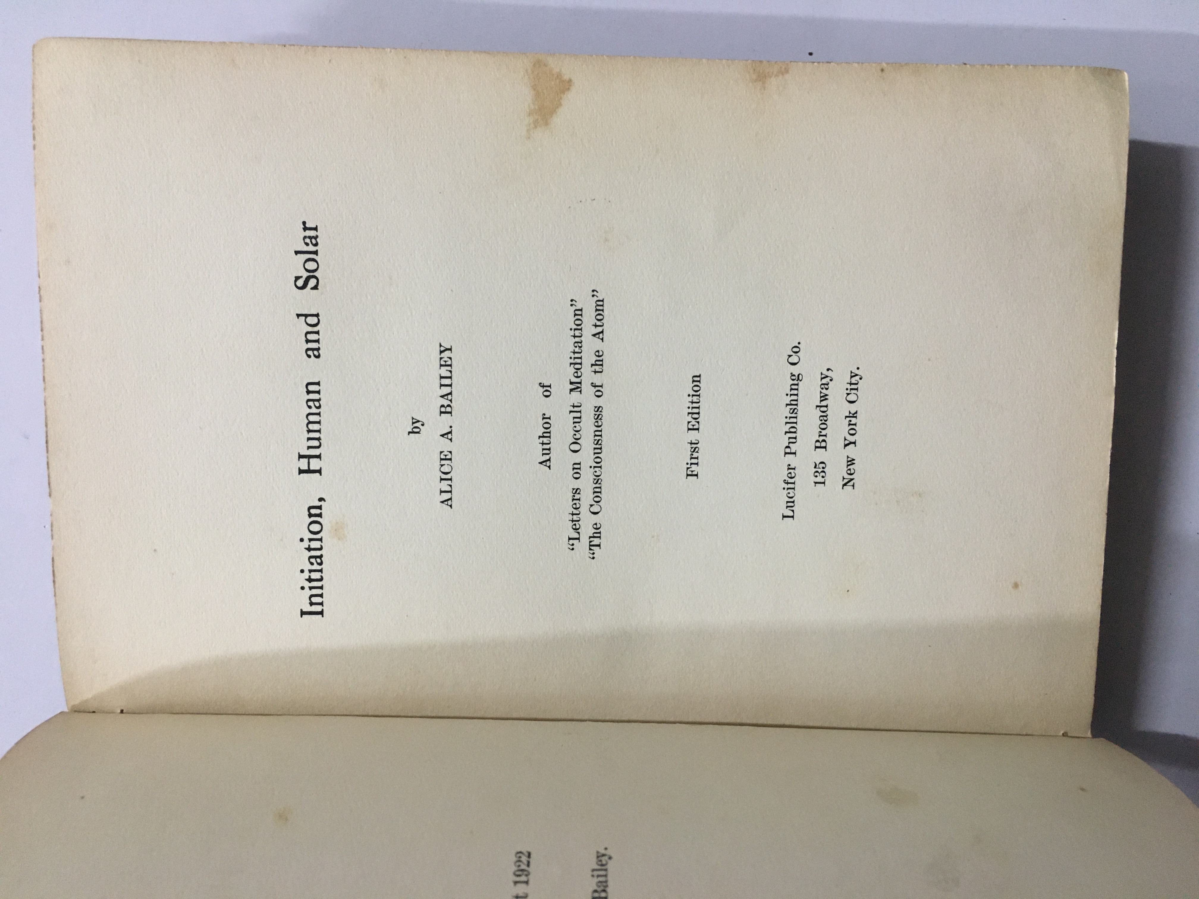 Inititation, Human And Solar by Bailey, Alice A: CONDITION - Used/ Good ...