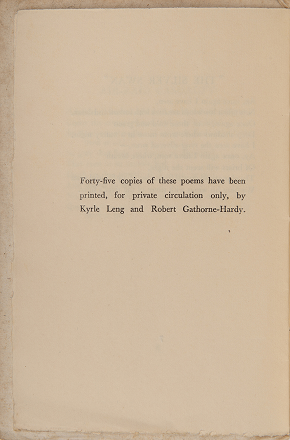 Seven Poems Written in War-Time. by [MILL HOUSE PRESS]; R. G[ATHORNE]-H ...