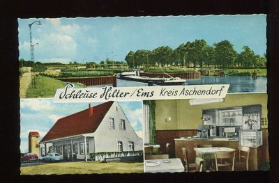 Postkarte: Gaststätte "Zur Schleuse" - Schleuse Hilter / Ems. Bes ...