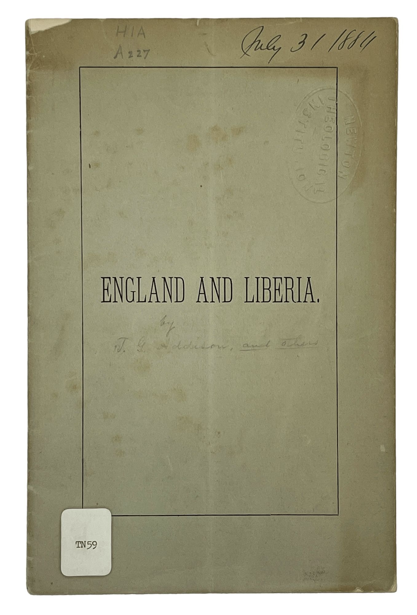 England And Liberia by American Colonization Society: (1884) First ...