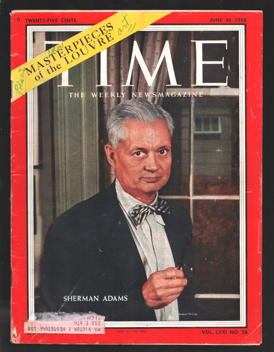 Time 6/30/1958-The Weekly Magazine-Sherman Adams cover-Photos & info-VG ...