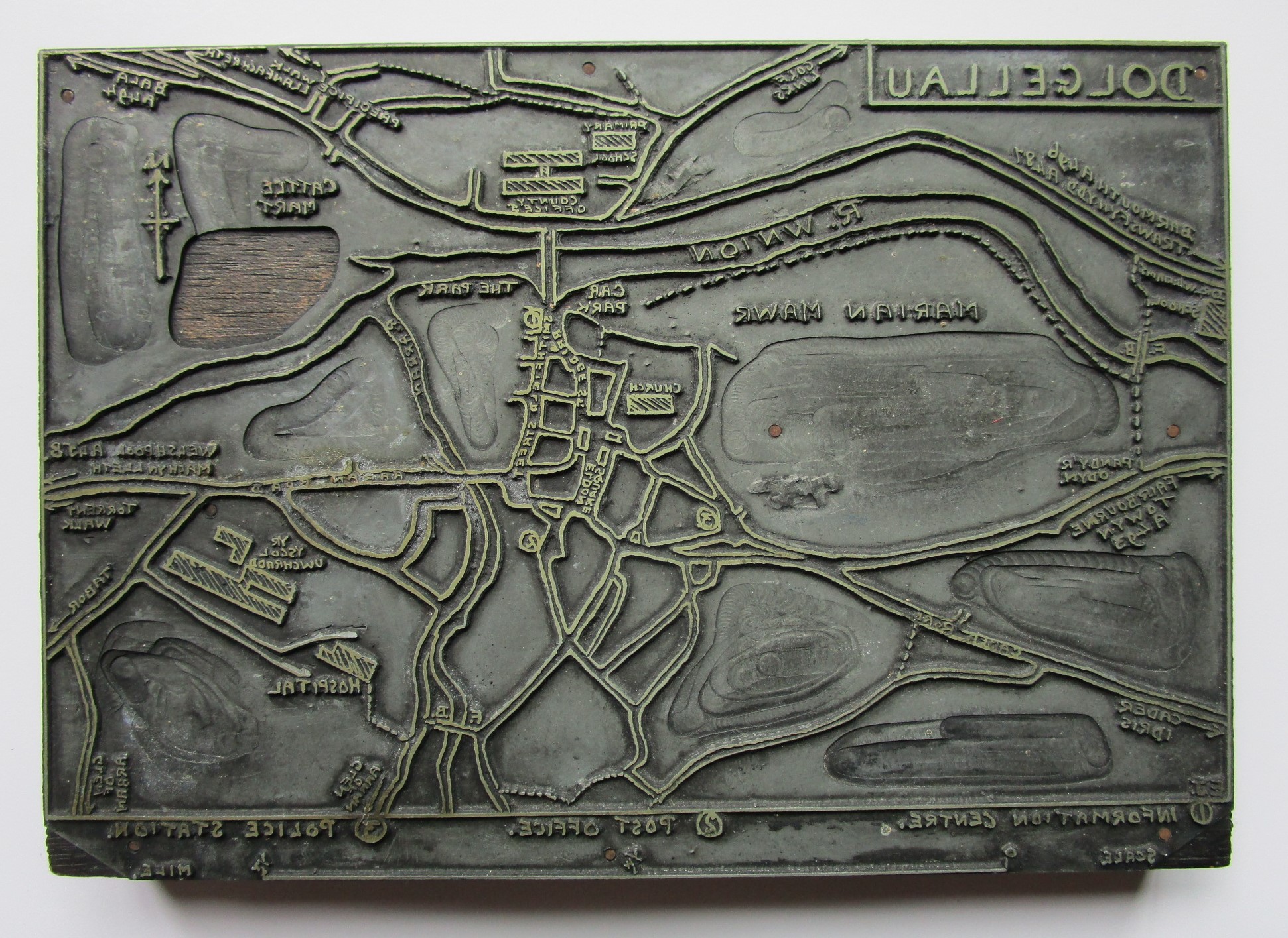 DOLGELLAU STREET MAP Town Plan ON OLD Metal PRINTERS PLATE mounted on ...