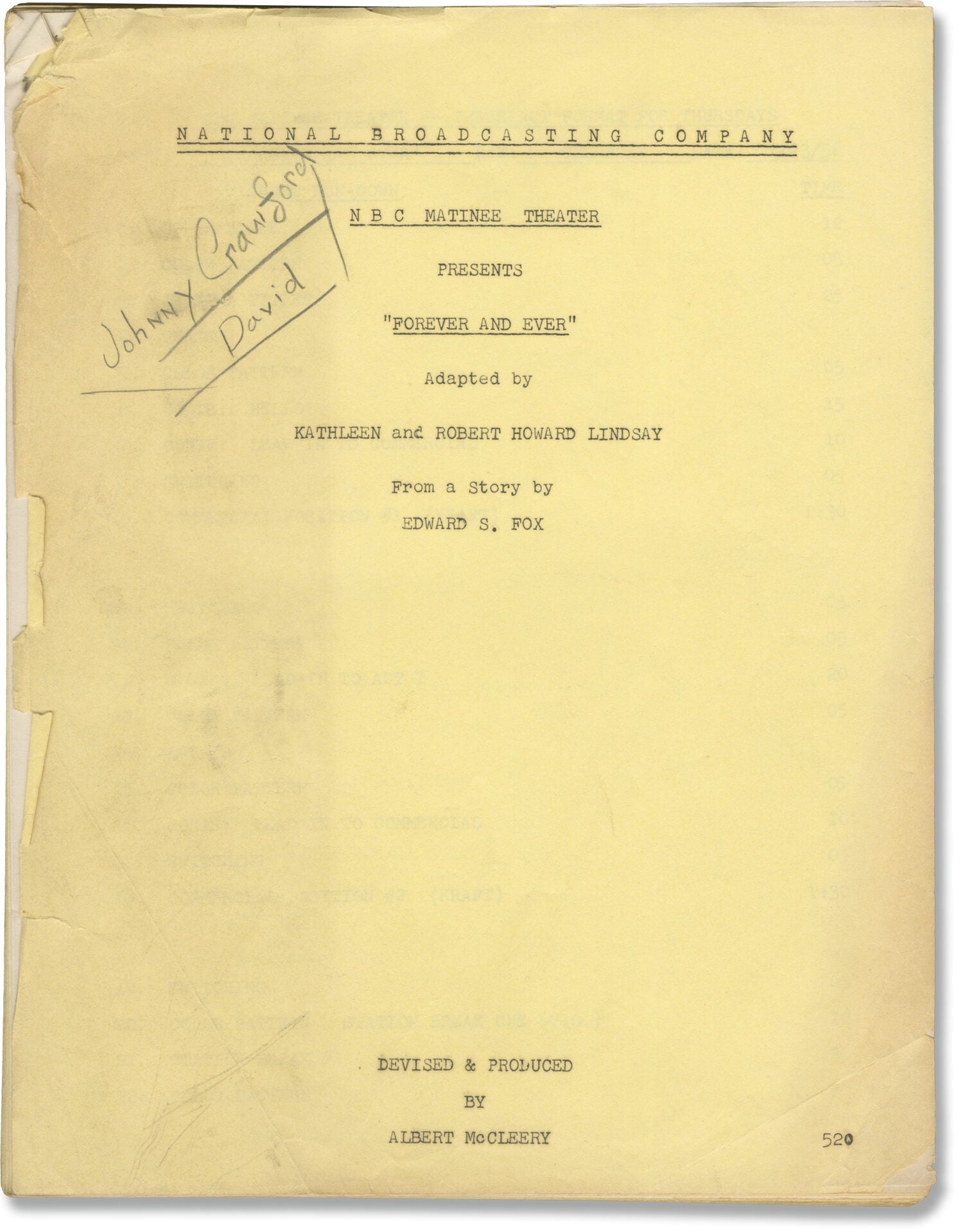 Matinee Theatre: Forever and Ever (Original screenplay for the 1958 ...