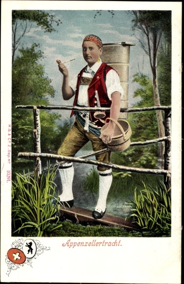 Ansichtskarte / Postkarte Mann in Appenzeller Tracht mit Pfeife ...