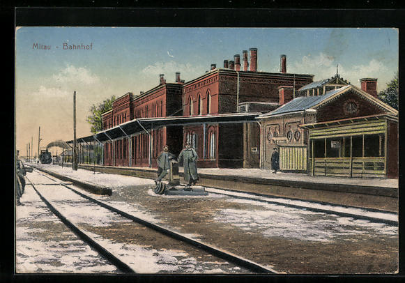 Ansichtskarte Mitau, Blick zum Bahnhof: (1918) Manuskript ...