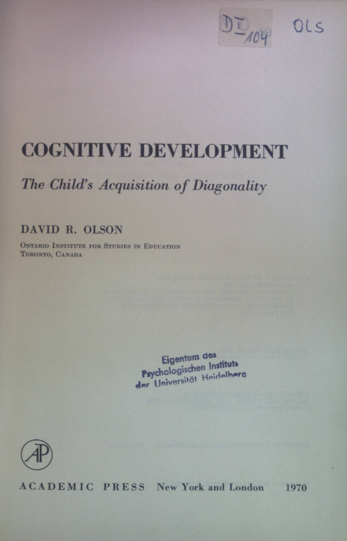 Cognitive Development: The Child's Acquisition of Diagonality. The ...
