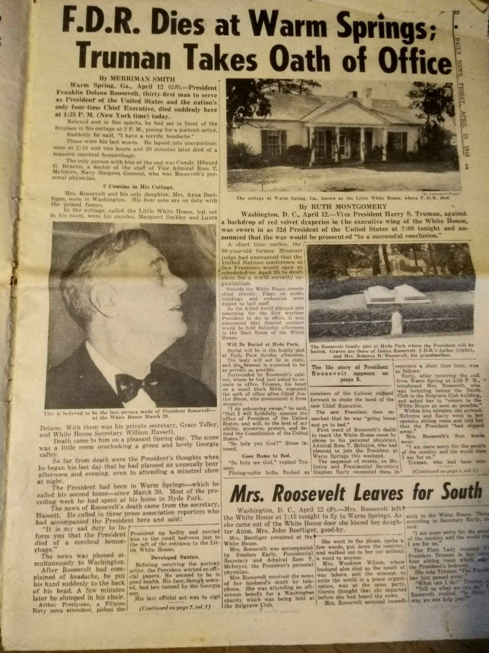 President Roosevelt is Dead. Daily News April 13, 1945.: (1945 ...