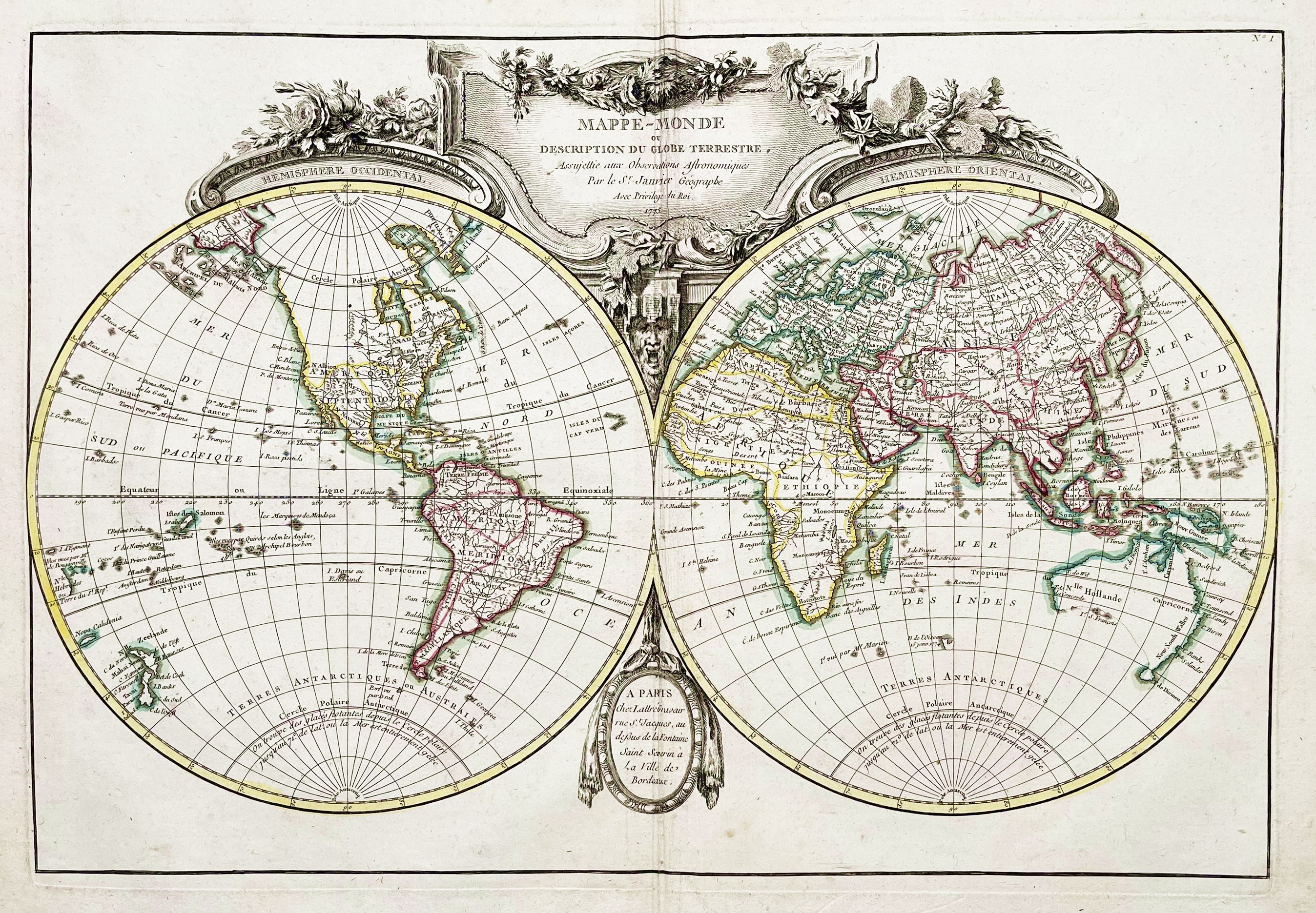 "Mappe-Monde ou Description du Globe Terrestre." - World Map Weltkarte ...