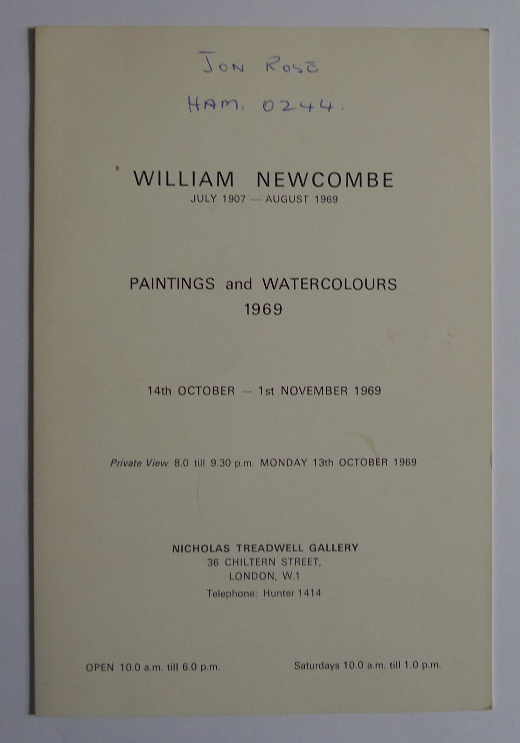 William Newcombe July 1907-August 1969. Paintings and Watercolours 1969 ...